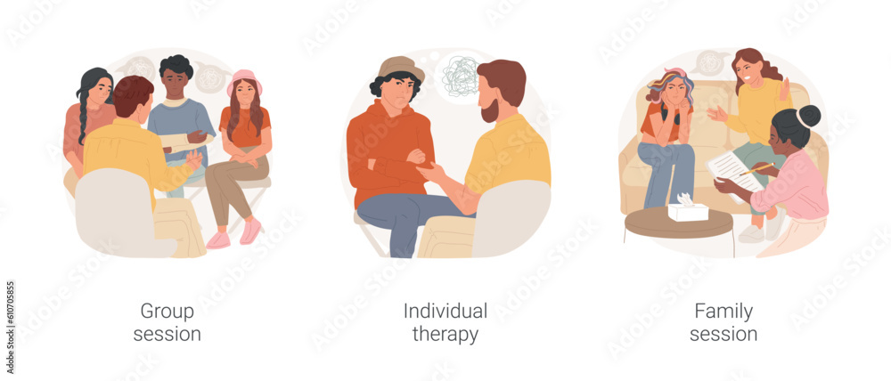 Teenager psychotherapy isolated cartoon vector illustration set ...