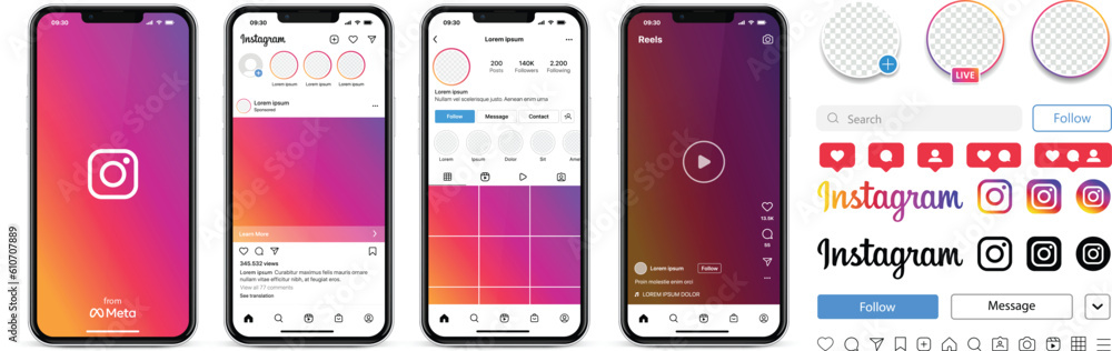Vetor de Instagram. Instagram mobile App interface template on Apple ...