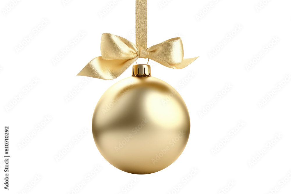 gold Christmas ball with ribbon and a bow, isolated on background ...