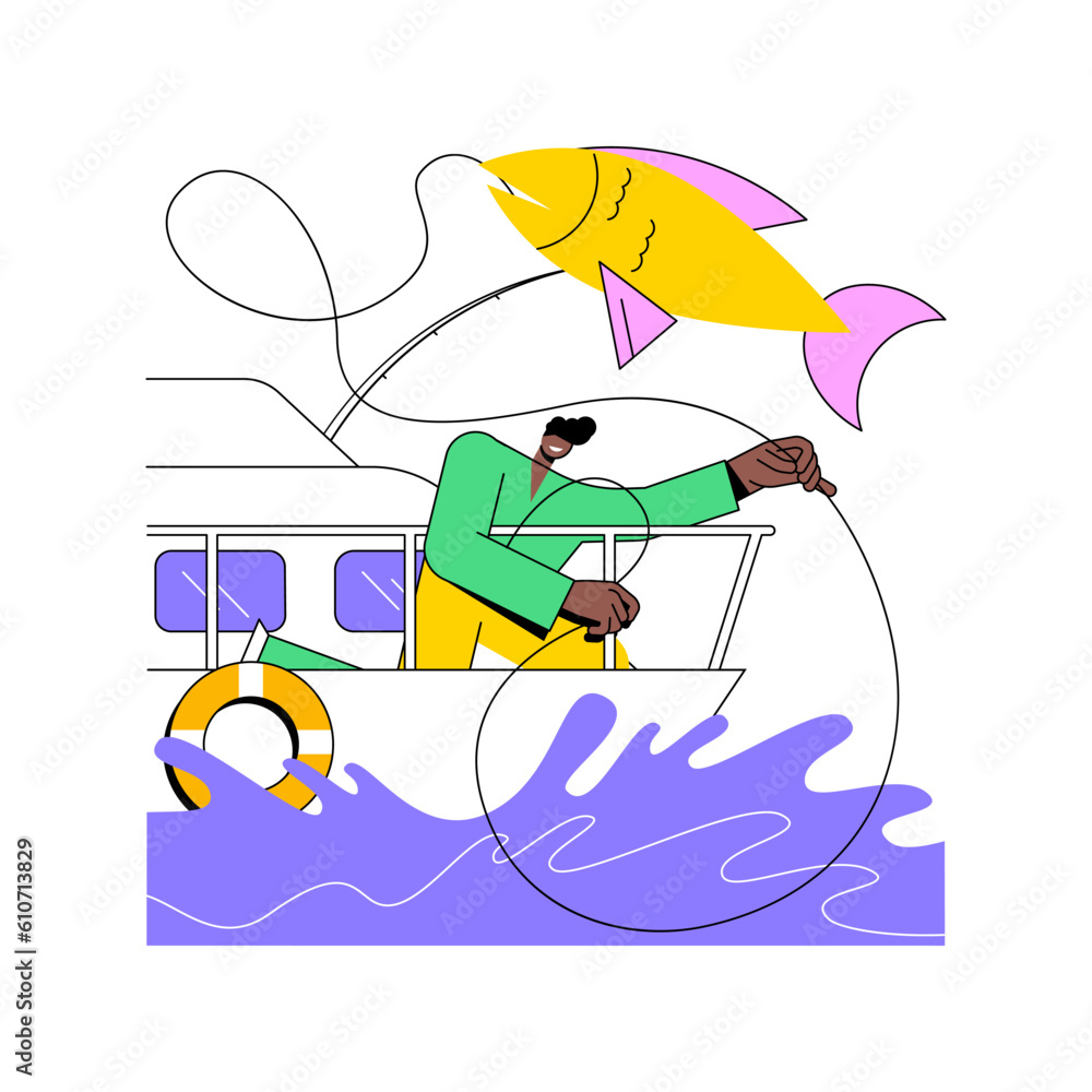 Saltwater fishing isolated cartoon vector illustrations. Man catches a ...