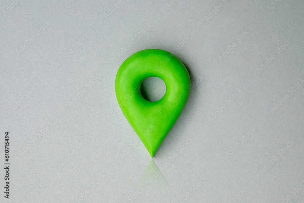 Green location symbol of pin on blue background, 3d GPS pin icon made ...