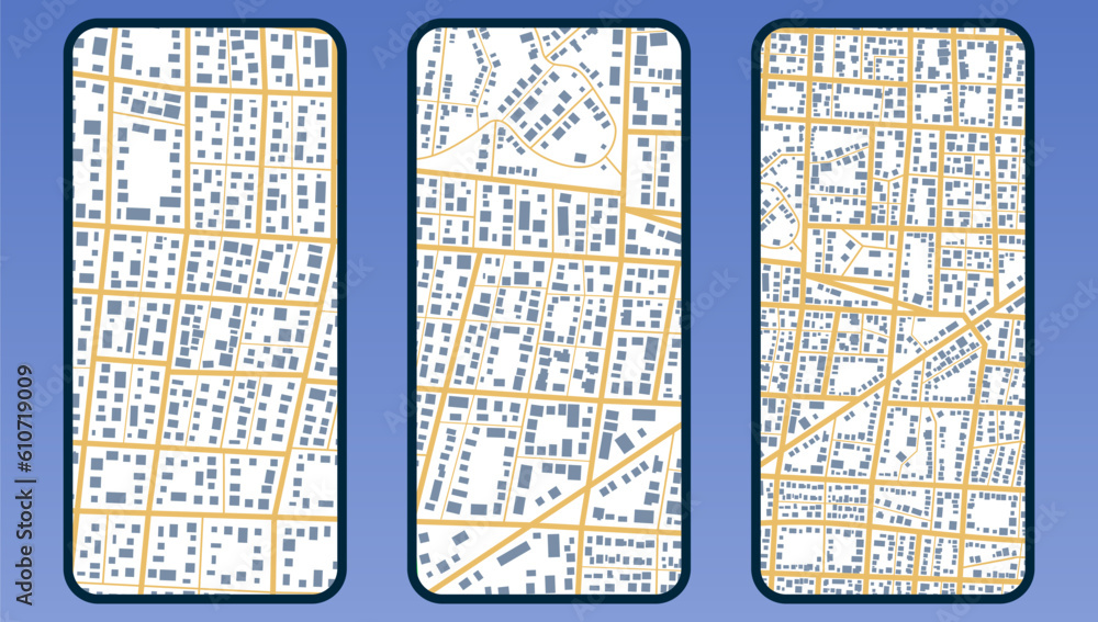 Decorative graphic tourist map of territory. Smartphone map application ...