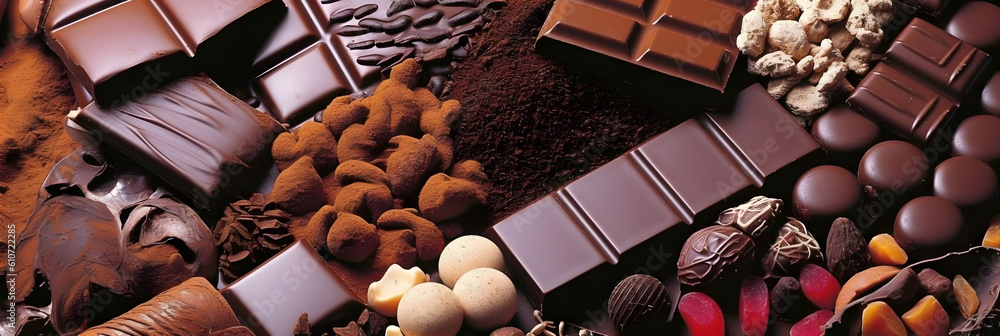 Various types and shapes of chocolate wallpaper background. AI ...