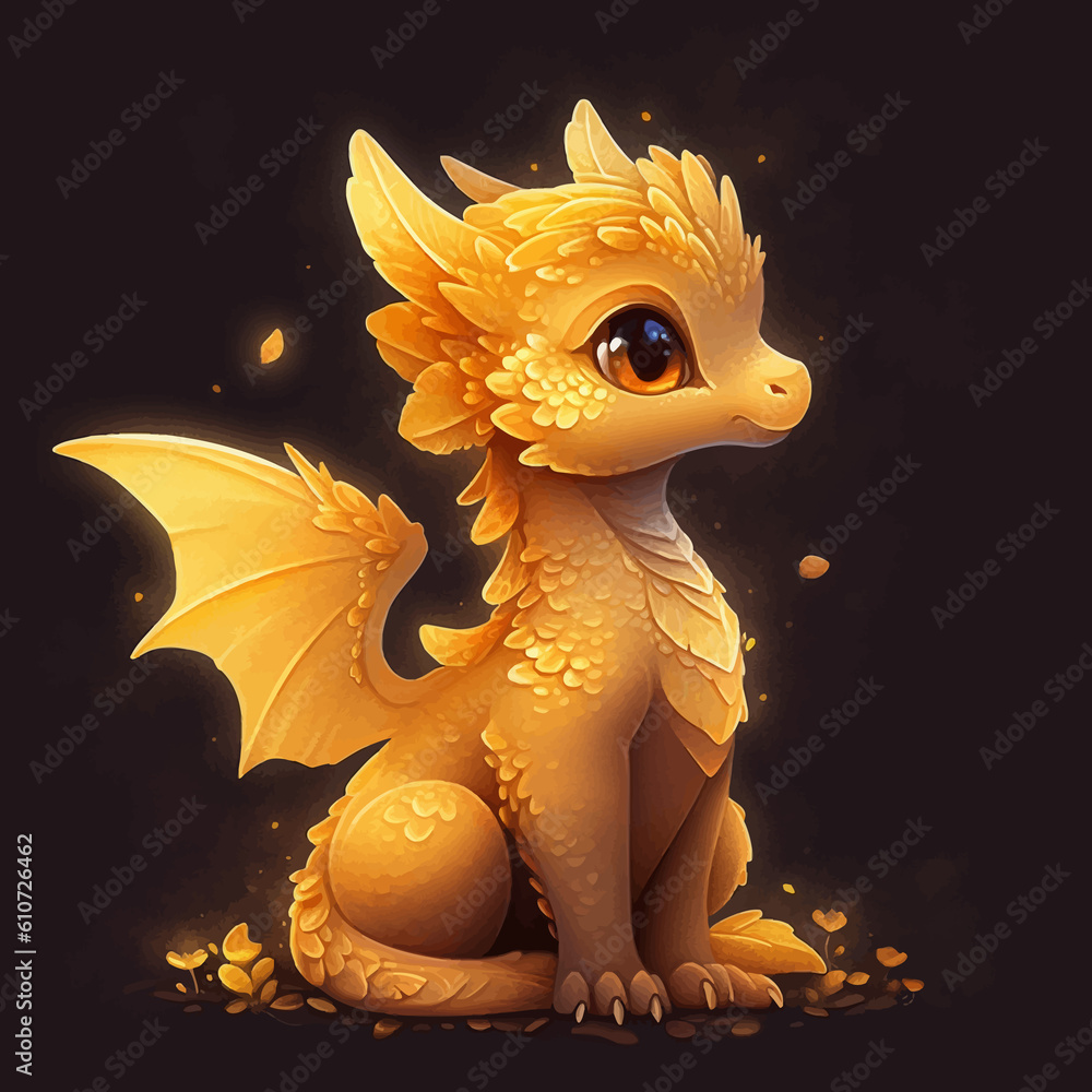 Super cute Golden, Yellow little baby dragon with big black eyes ...