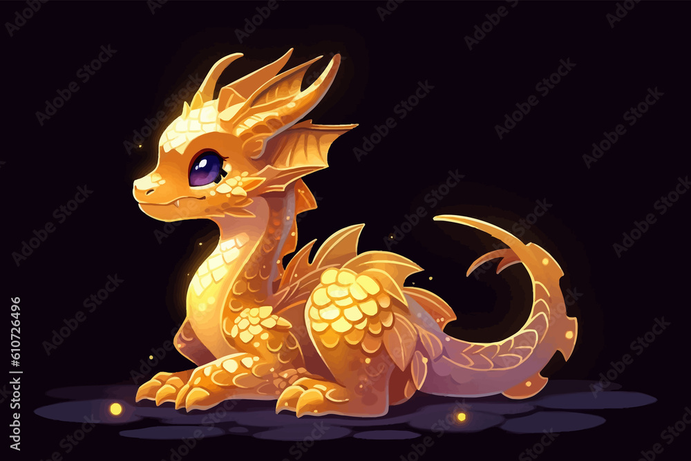 Super cute Golden, Yellow little baby dragon with big black eyes ...