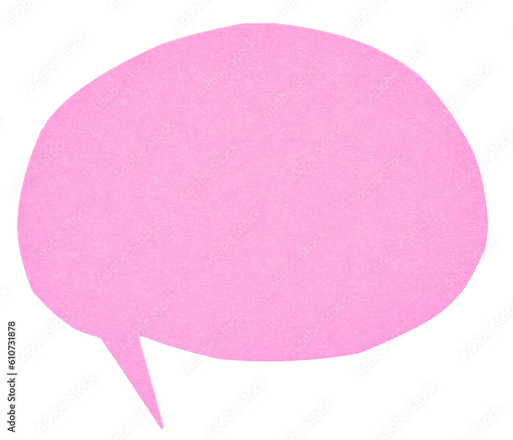 Pink blank cut out paper cardboard speech bubble of elliptical round shape with copy space for ...