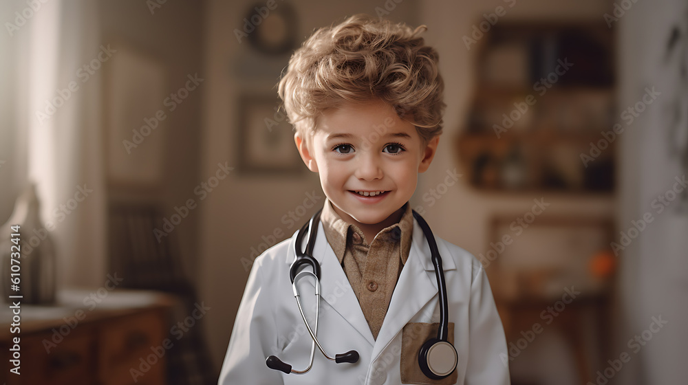 Cute small african american kid boy wear medical uniform glasses ...
