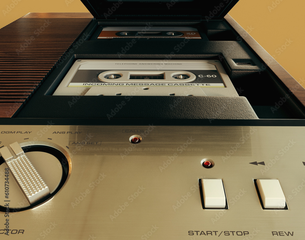 A vintage analogue answering machine from the 80's made of wood and ...
