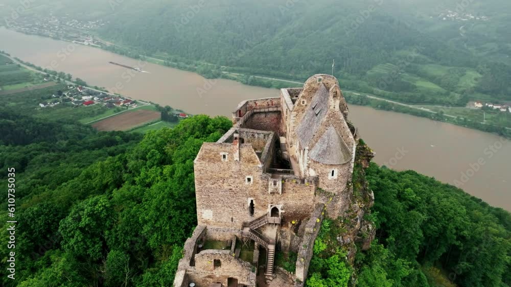 Aerial view of Aggstein Castle - Austria Aggstein sits high above the ...