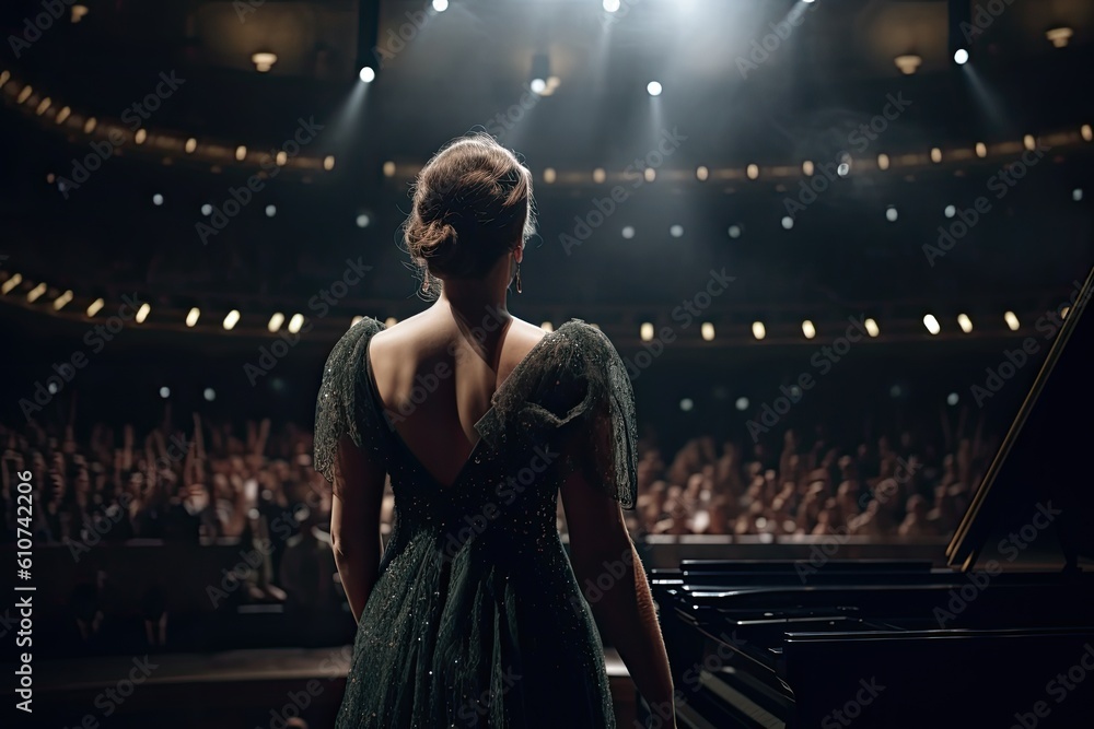 Beautiful girl in a green evening dress on the background of the ...