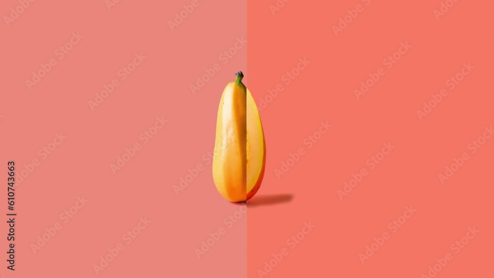 Stop motion Cut and whole Papaya appear and disappear on pastel ...