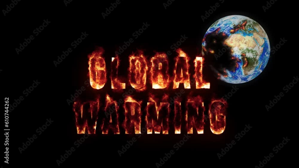 Video Stock Fiery global warming text collides with earth catching fire ...