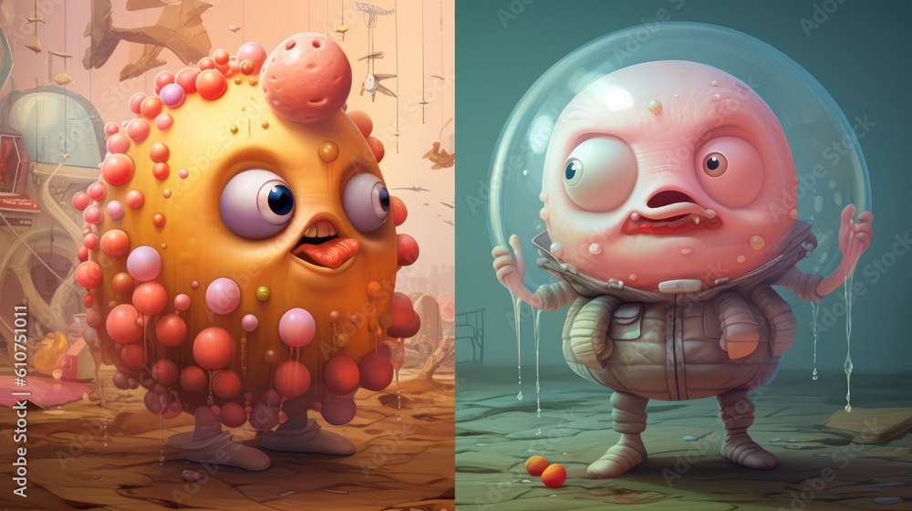 Generating AI illustration of a weird monster, Cartoon characters with ...