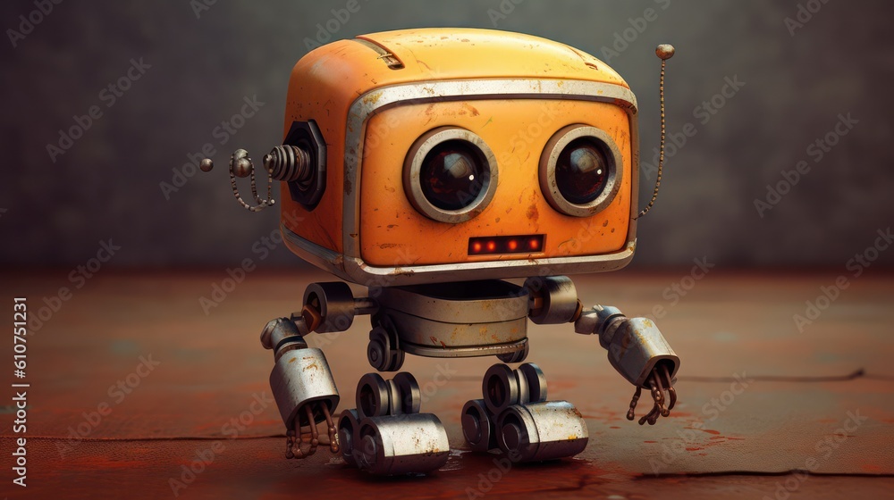 Generating AI illustration of a cute robot character with weird face ...