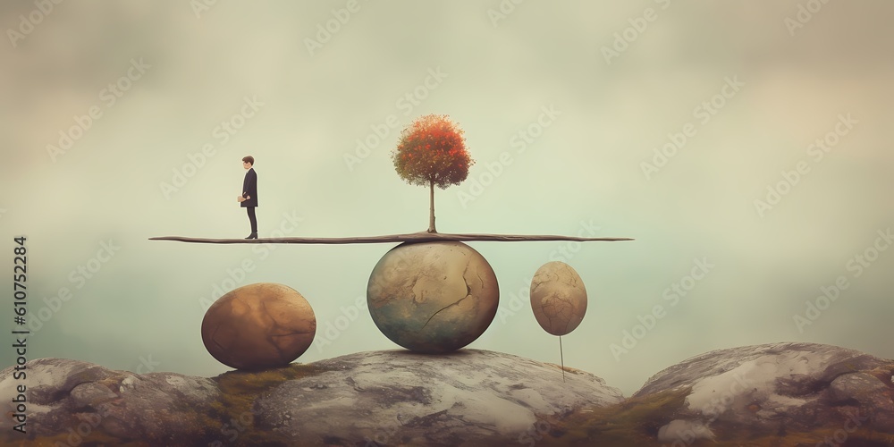 Balancing Act: A whimsical image featuring a person balancing on top of ...