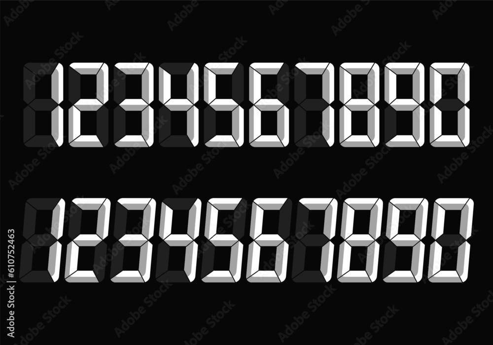 Electronic figures. LCD numbers for a electronic devices. Digital ...