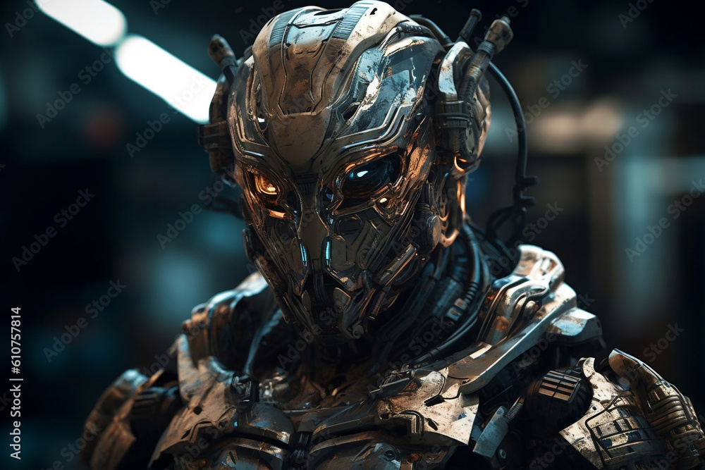 Portrait of sci-fi robot android science fiction cyborg with strong ...