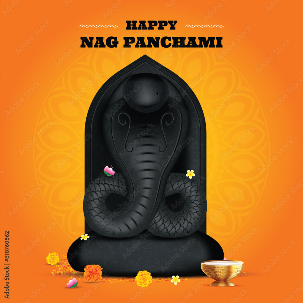 Happy Naga Panchami. Nag Devta black stone statue. Stock Vector | Adobe ...