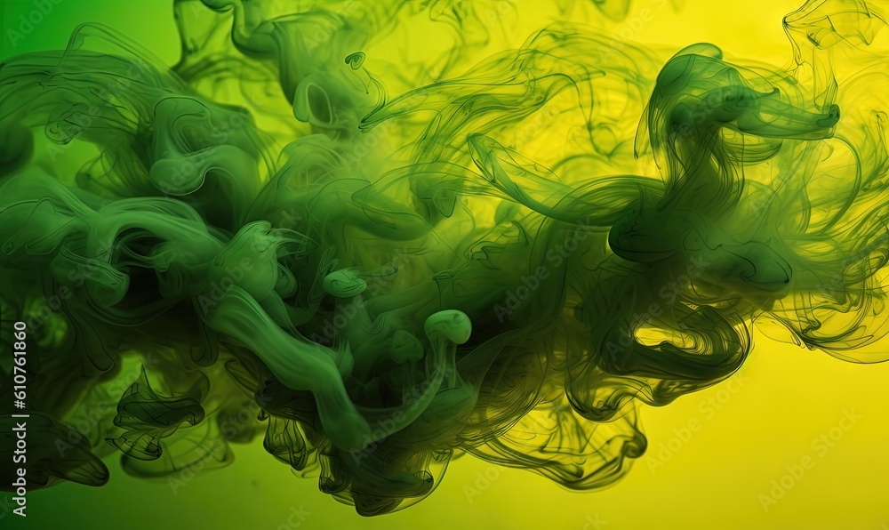 a green liquid is floating in the air on a yellow background with green ...