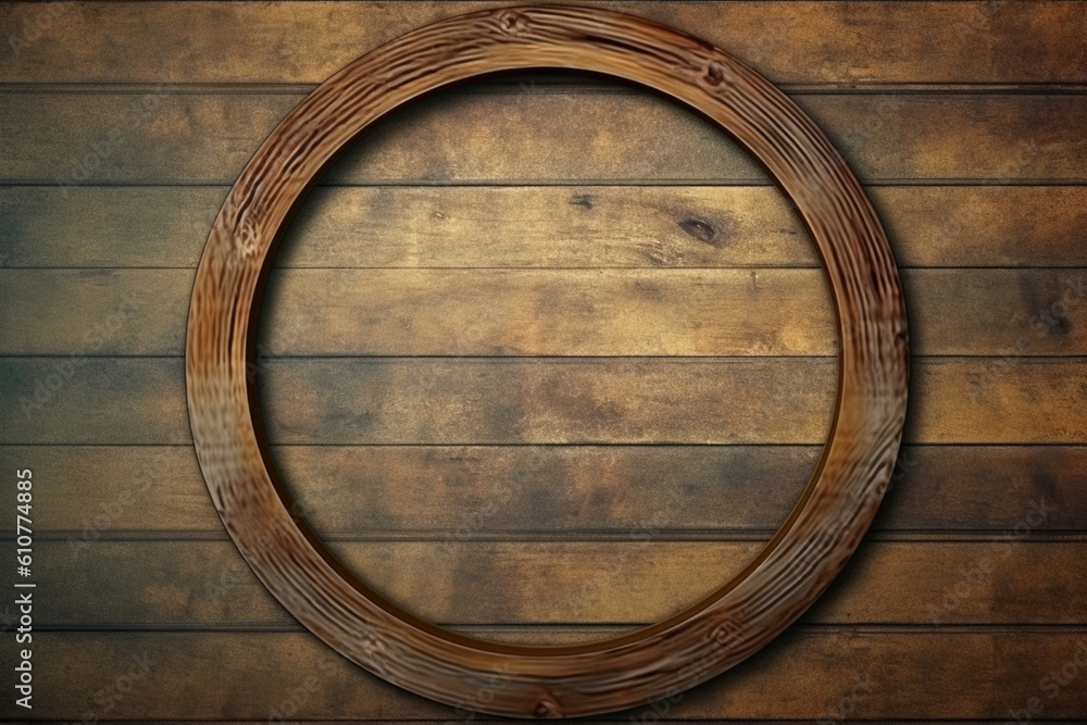 Vintage backdrop with a 3D circular wooden frame in simplicity ...