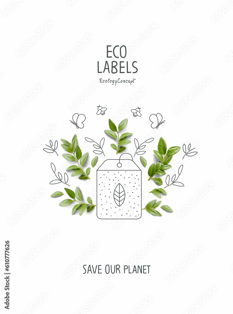 Environmentally friendly planet concept. Eco labels hand drawn sign ...