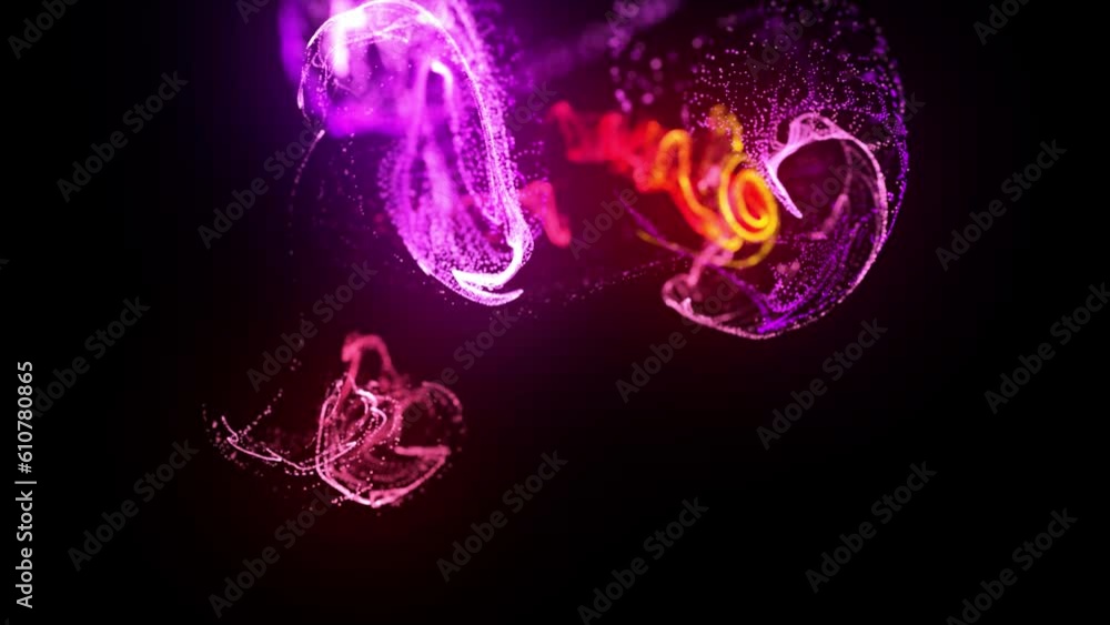 inject fluorescent ink in water in 4k. 3d render of glow particles in ...