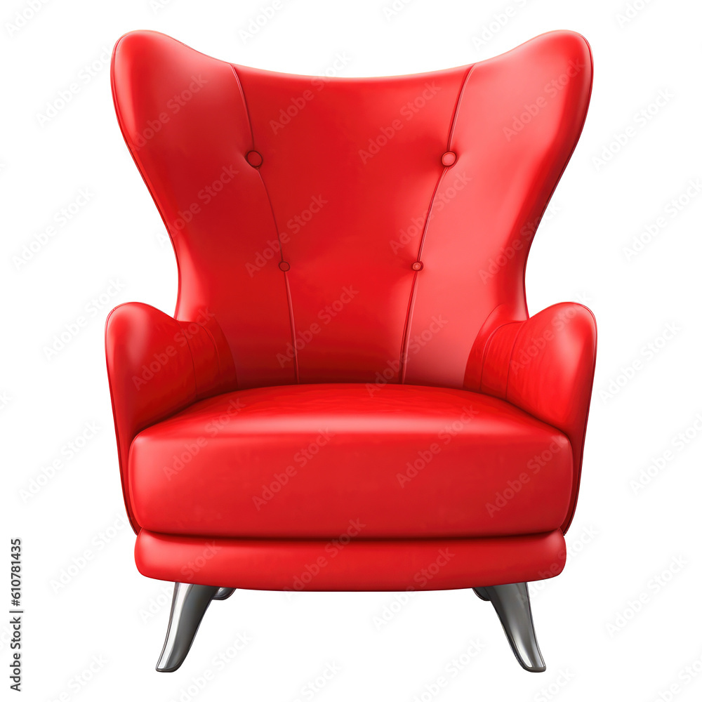 Red leather modern armchair isolated on white, transparent background ...