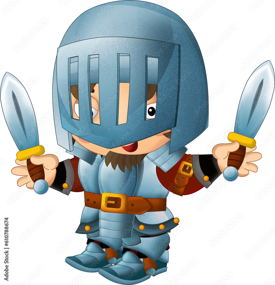cartoon scene with medieval happy knight in armor isolated illustration ...