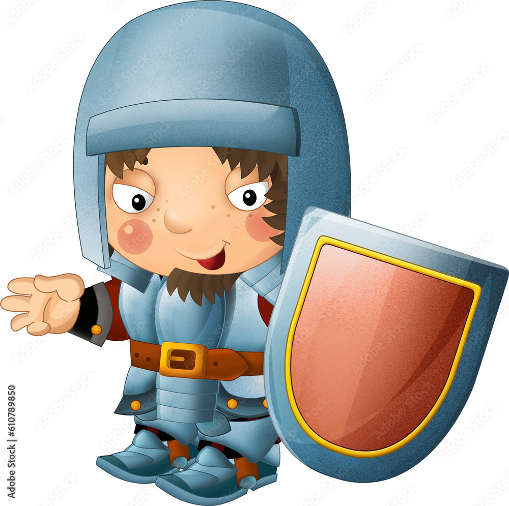cartoon scene with medieval happy knight in armor isolated illustration ...