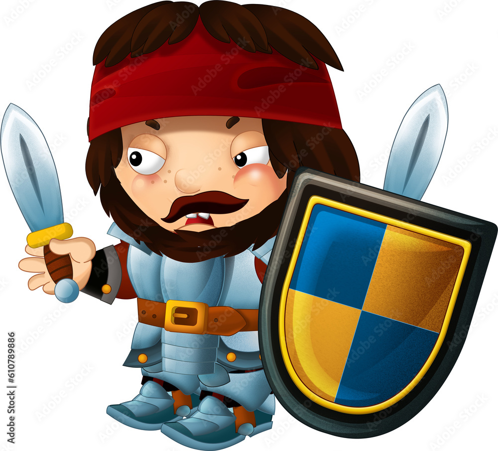 cartoon scene with medieval happy knight in armor isolated illustration ...