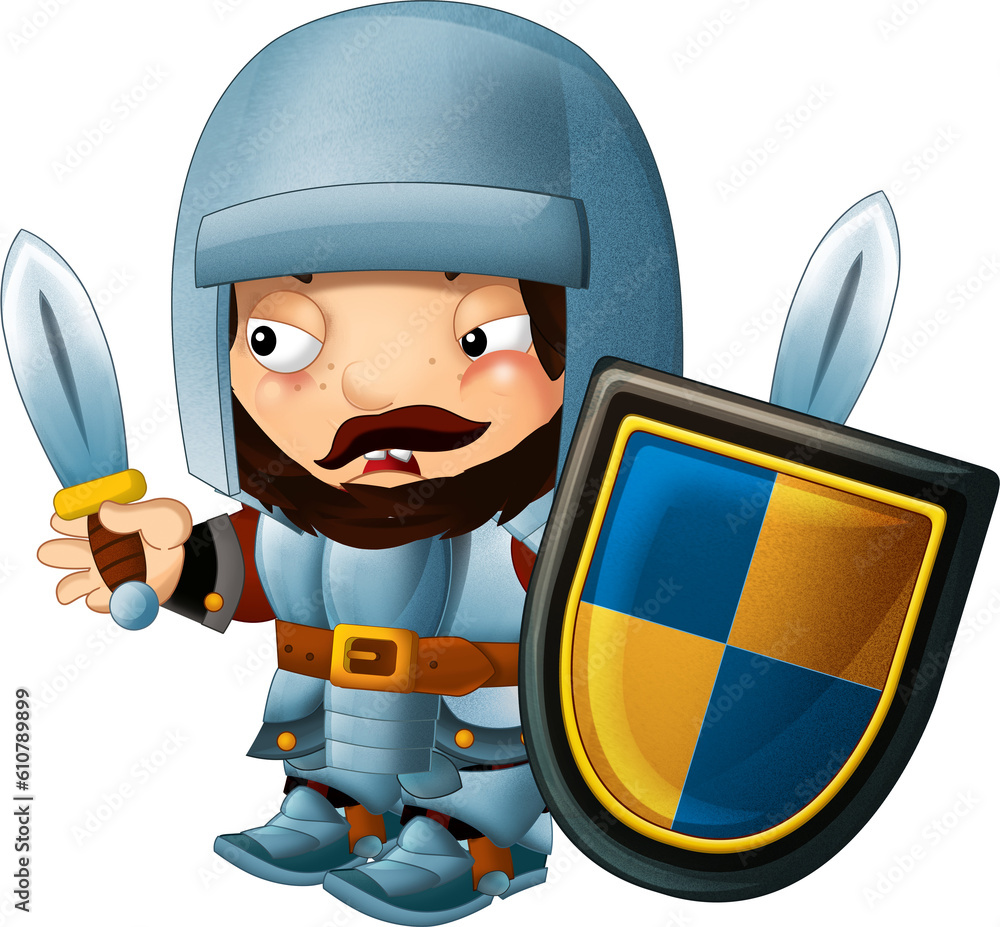 cartoon scene with medieval happy knight in armor isolated illustration ...