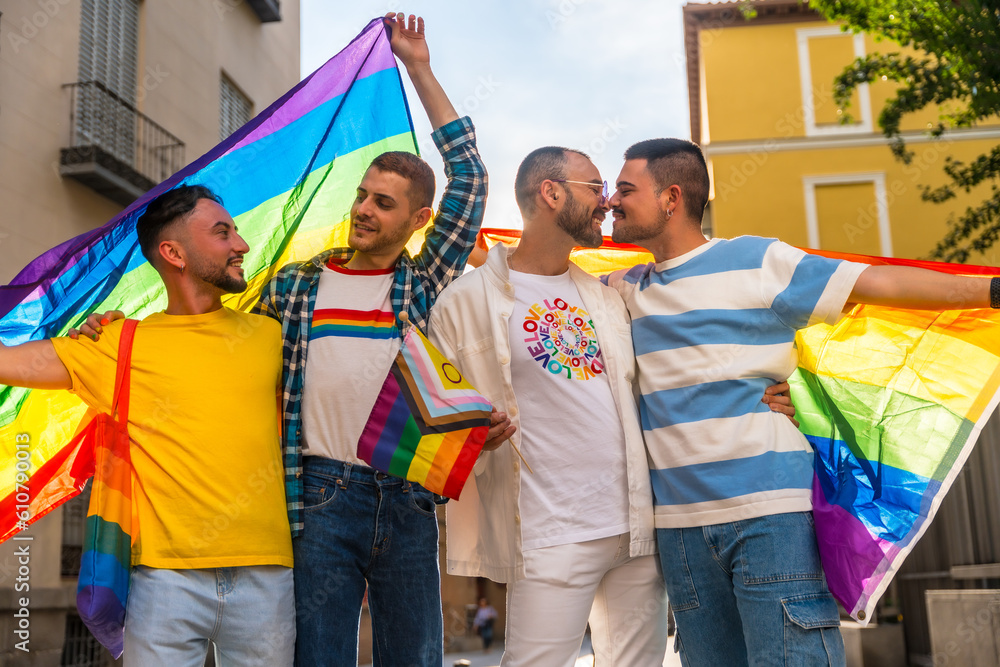Lifestyle of hugging homosexual friends kissing at gay pride party in ...