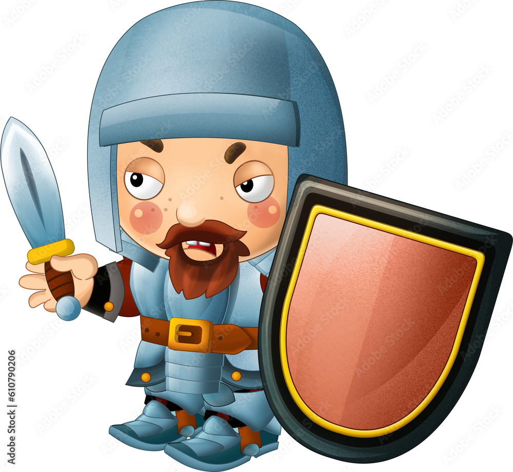 cartoon scene with medieval happy knight in armor isolated illustration ...