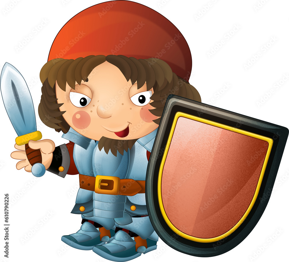 cartoon scene with medieval happy knight in armor isolated illustration ...