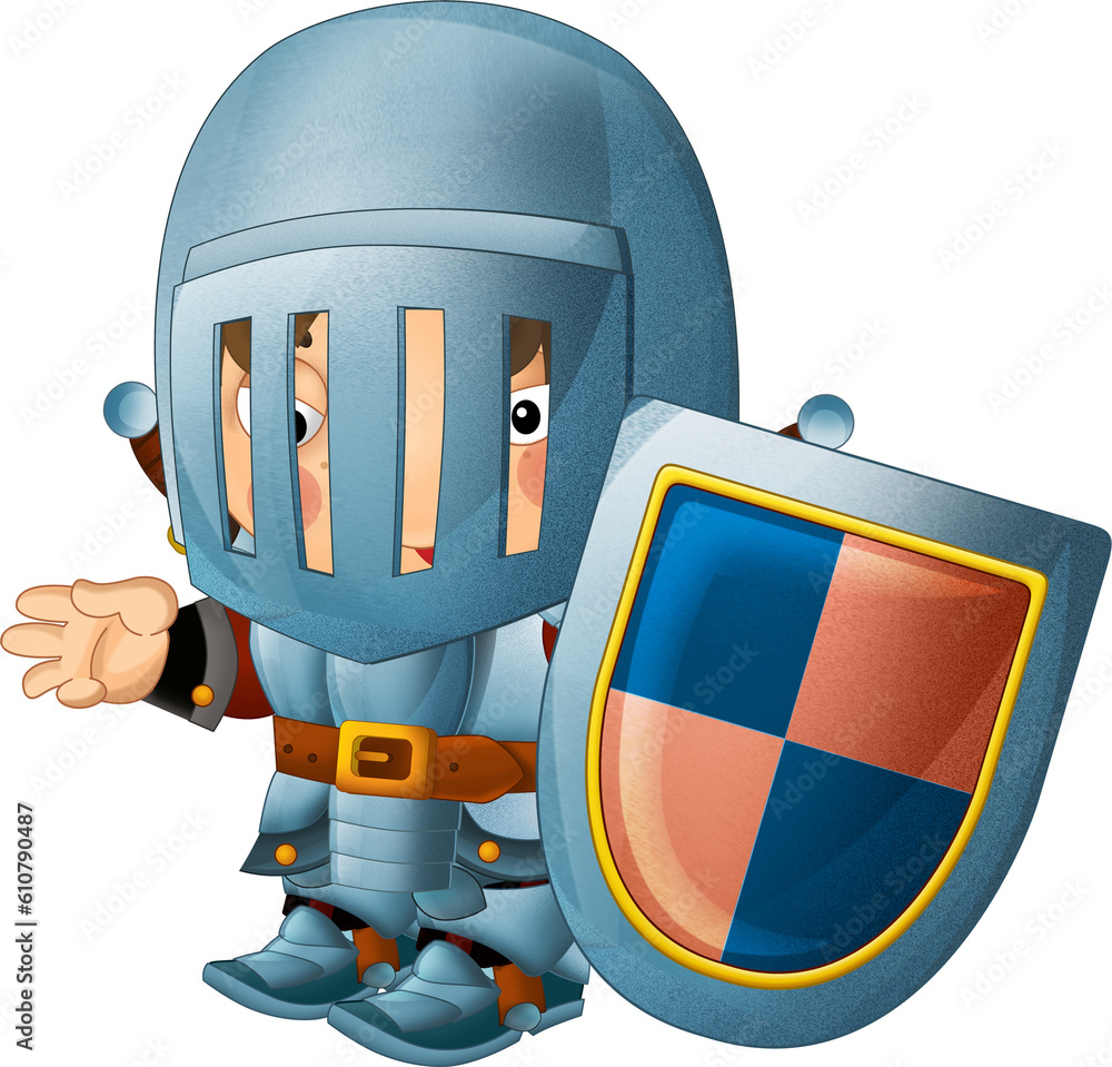 cartoon scene with medieval happy knight in armor isolated illustration ...