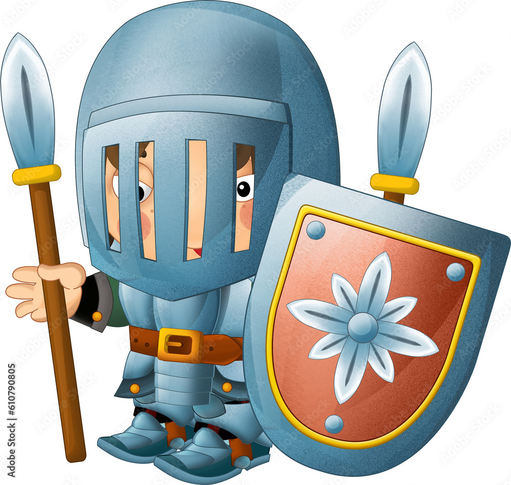 cartoon scene with medieval happy knight in armor isolated illustration ...