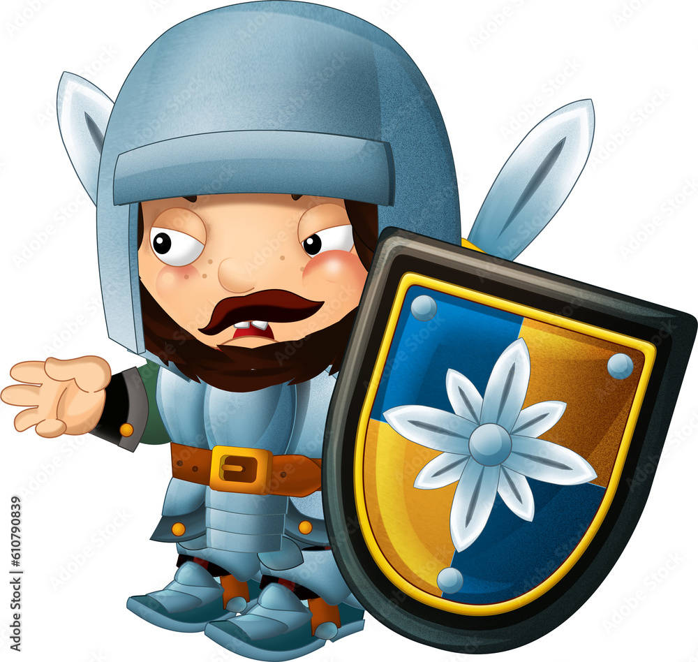 cartoon scene with medieval happy knight in armor isolated illustration ...