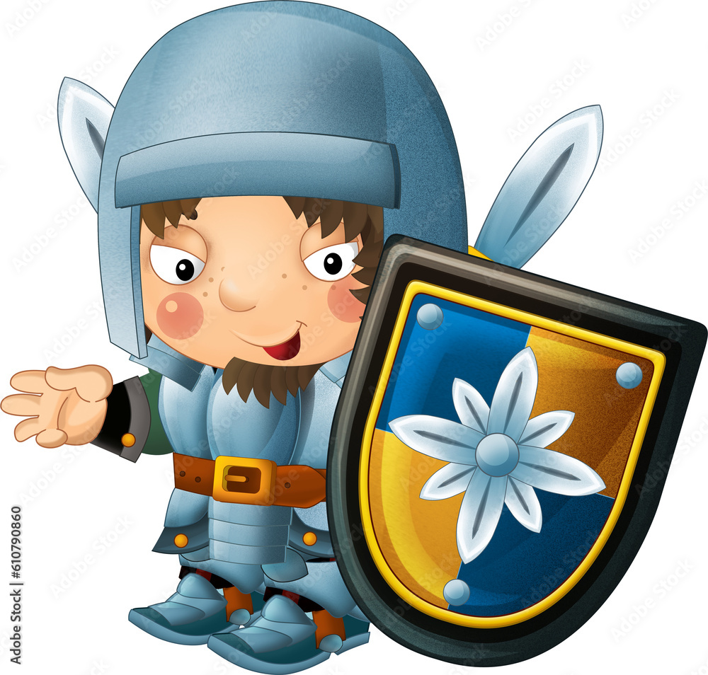 cartoon scene with medieval happy knight in armor isolated illustration ...