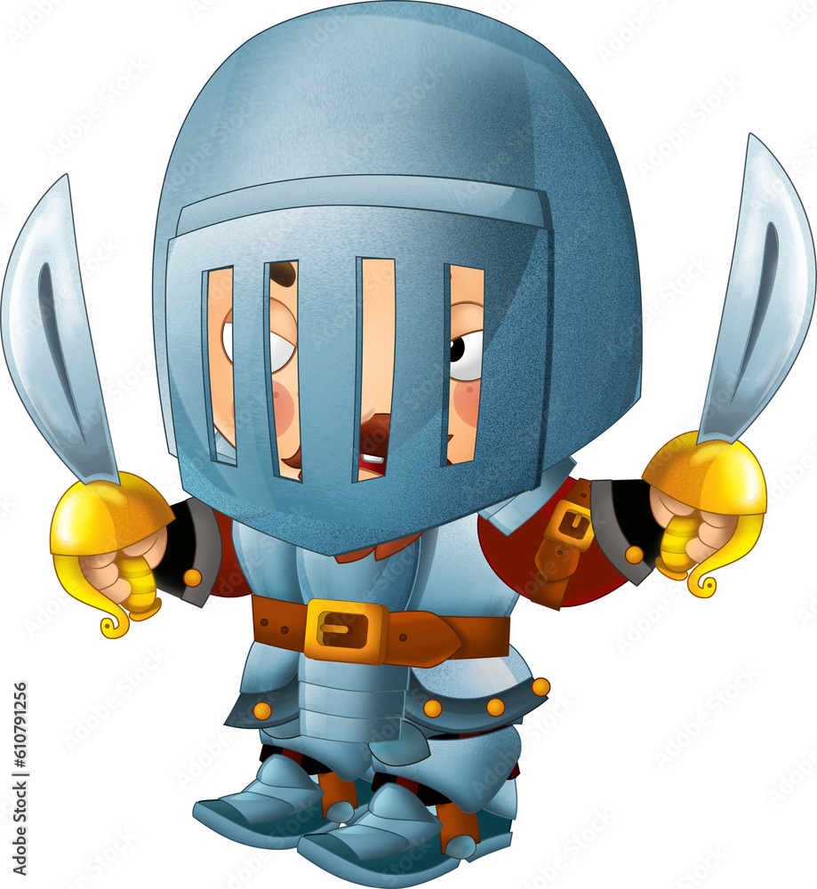 cartoon scene with medieval happy knight in armor isolated illustration ...