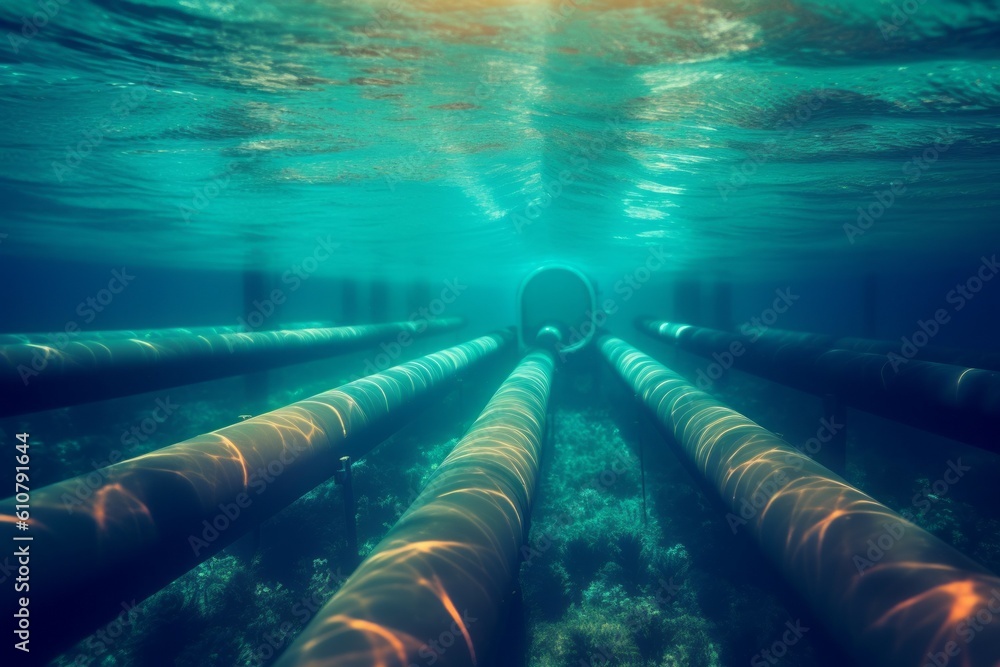 Underwater internet cables at the bottom of the sea or ocean. AI ...