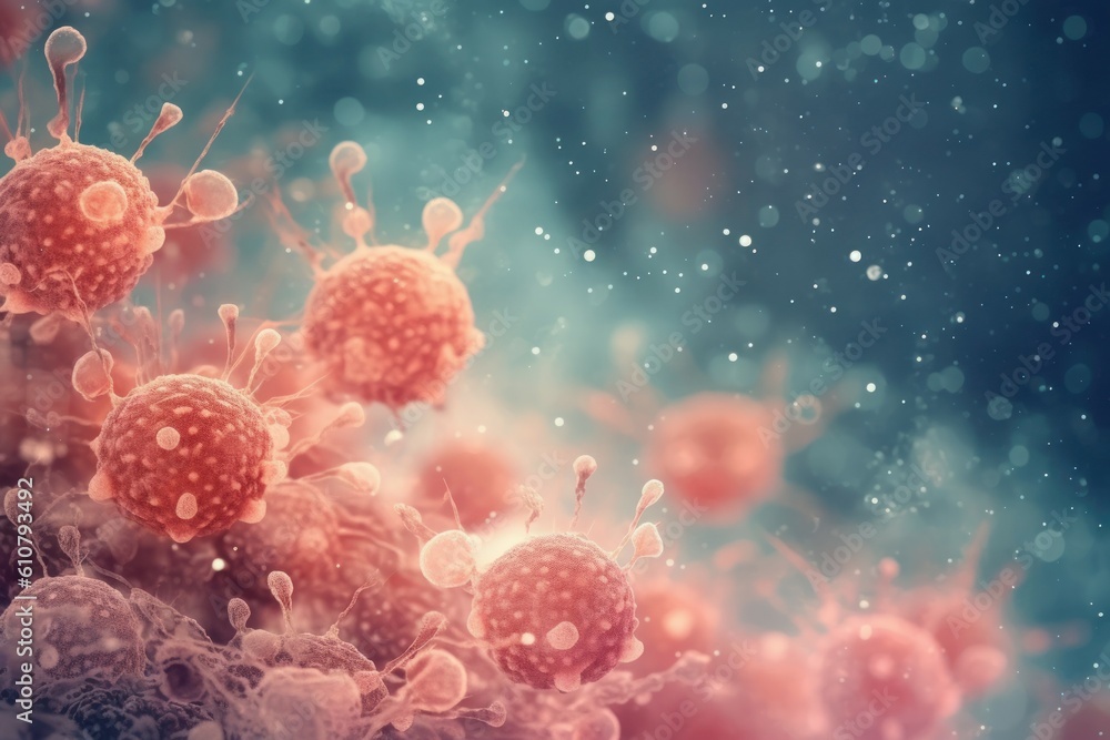 Malignant cancer cells under a microscope. AI generated, human enhanced ...