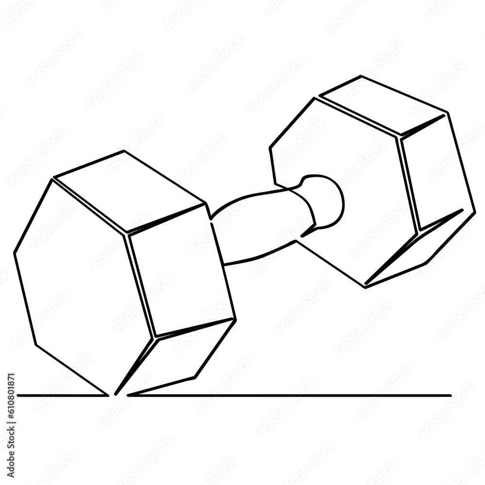 simple vector sketch hexagon dumbbell, dumbbel dumbell, single one line ...