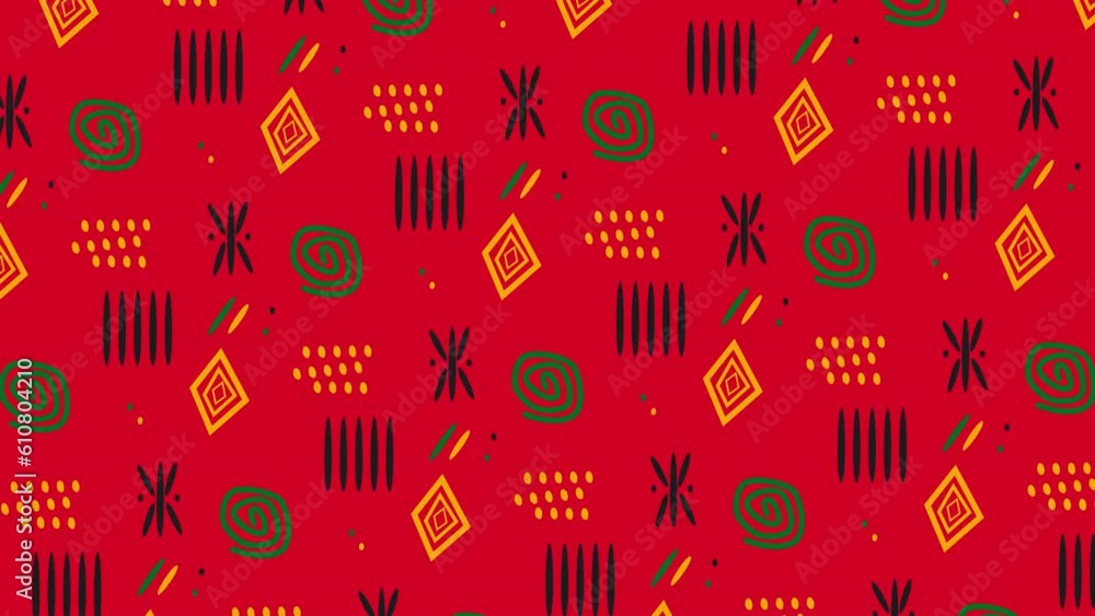 Animated Juneteenth loopable background with African ornaments in red ...