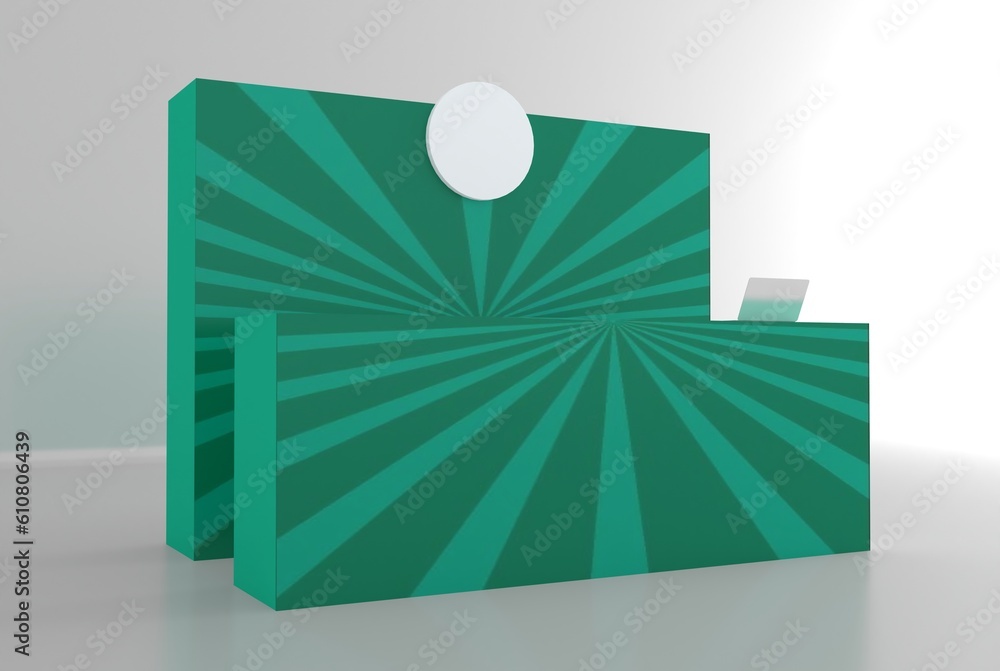 Welcome desk, 3d rendering. Perspective view of a registration stand ...