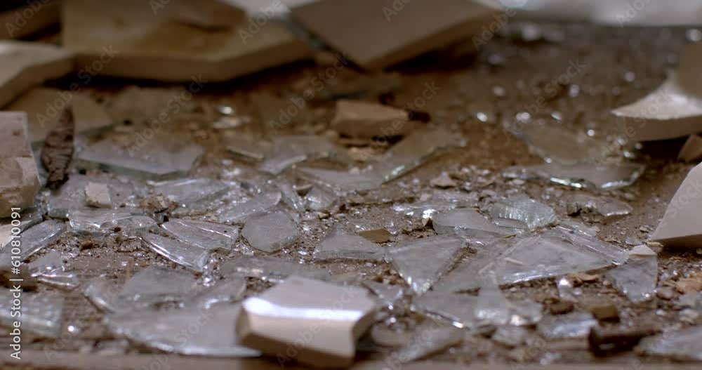 Consequences breaking a window in a building. broken glass floor can ...