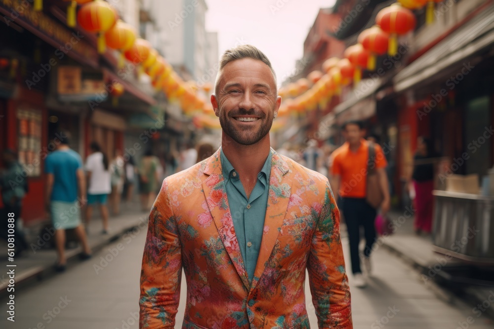 Medium shot portrait photography of a grinning man in his 30s that is ...