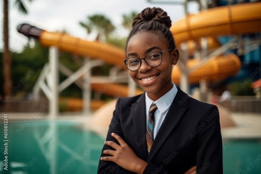 Medium shot portrait photography of a satisfied child female that is ...