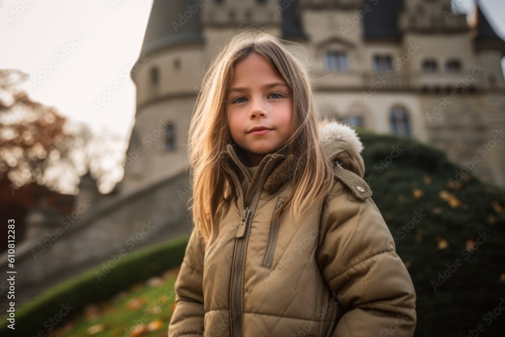 Medium shot portrait photography of a satisfied child female that is ...