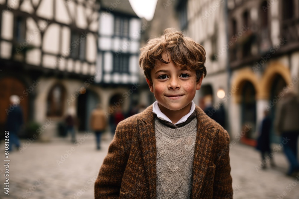 Medium shot portrait photography of a satisfied child male that is ...