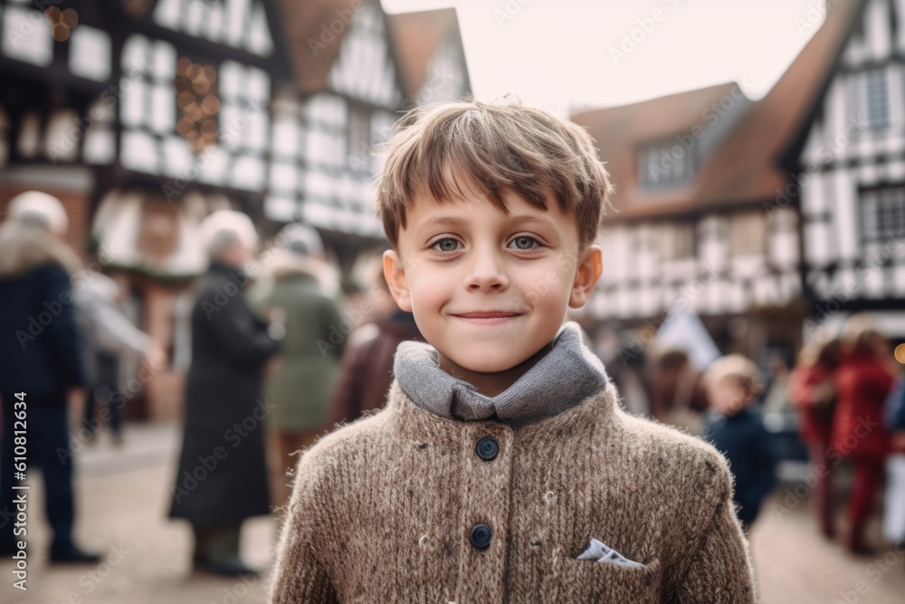 Medium shot portrait photography of a satisfied child male that is ...